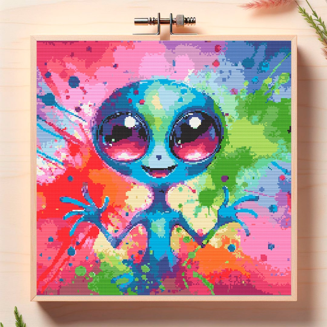 Alien Mosaic Cross-stitch Pattern: Cosmic Embroidery Art (PDF Download ...