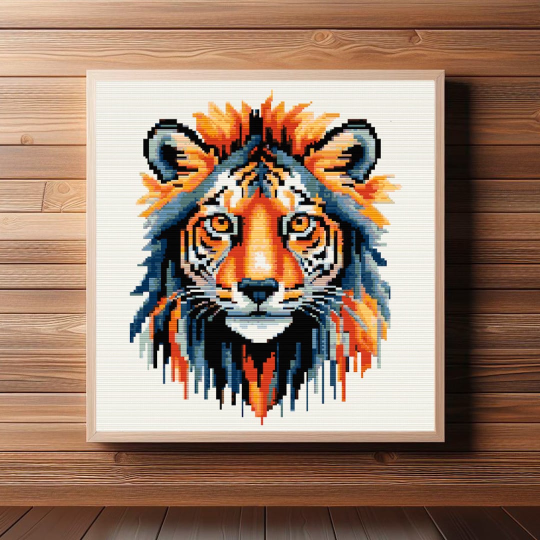 Tiger Cross Stitch Pattern: Fiery Gaze Animal Embroidery (PDF Download ...