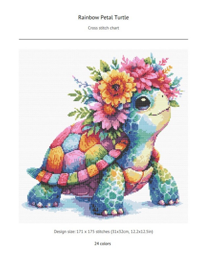 Rainbow Petal Turtle PDF Instant Download Cross Stitch Pattern Cross ...