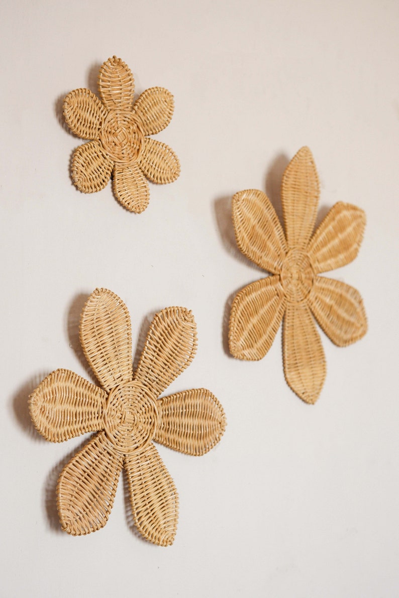 Rattan Flower Wall Decor Set of 3 Rattan Daisy Wall Decor - Etsy