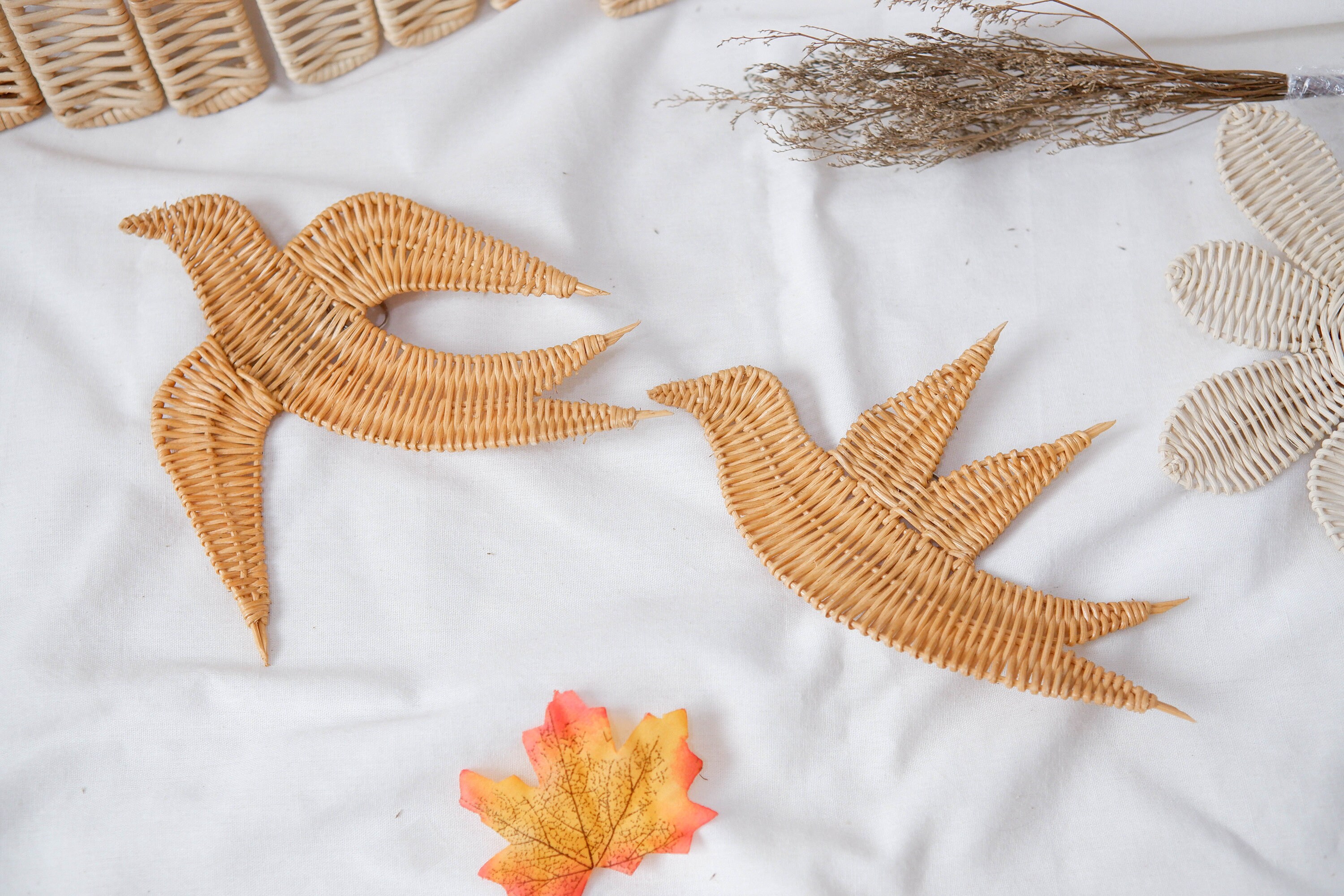 Rattan Bird Nursery Decor Set, Boho Nursery Rattan Wall Decor, Rattan ...