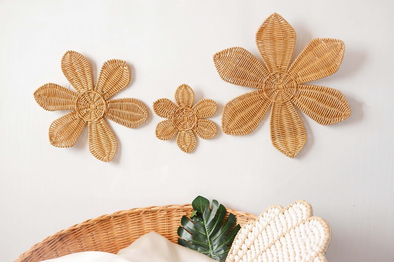 Rattan Flower Wall Decor Set of 3 Rattan Daisy Wall Decor - Etsy