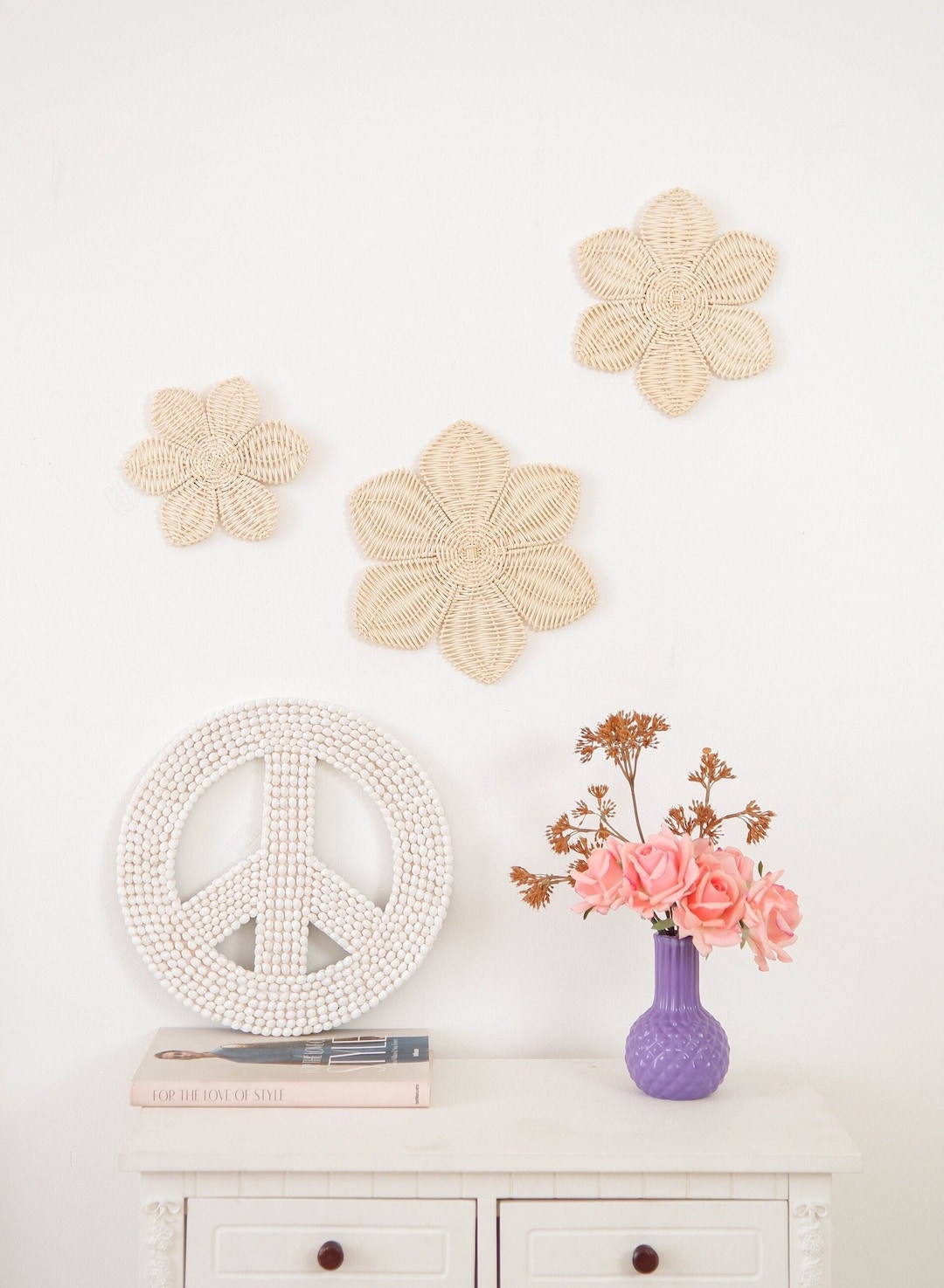 Rattan Daisy Flower Wall Decor Set 3, Rattan Nursery Decor, Girl ...