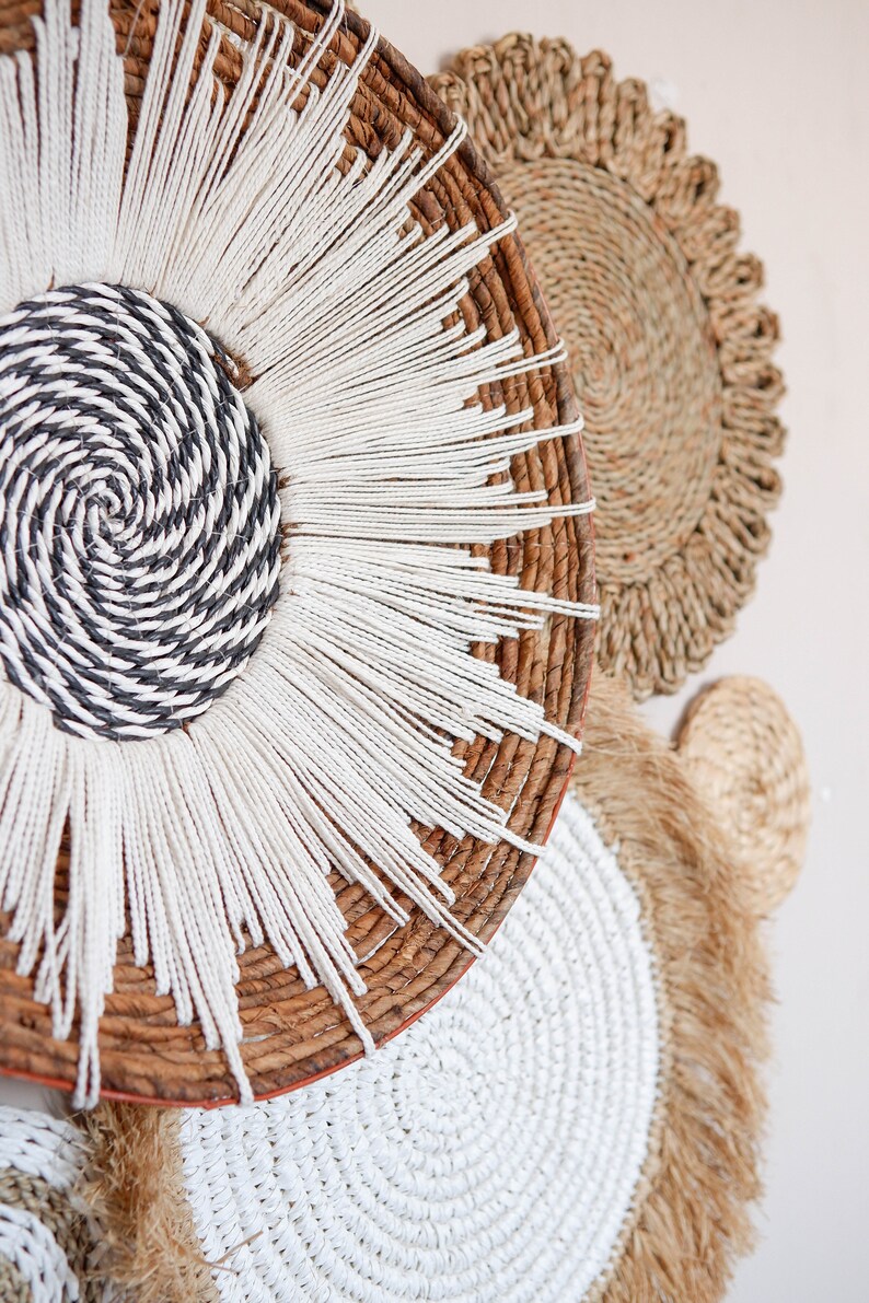 Boho Basket Wall Decor Fringe Set, Wicker Seagrass Basket Wall Decor ...