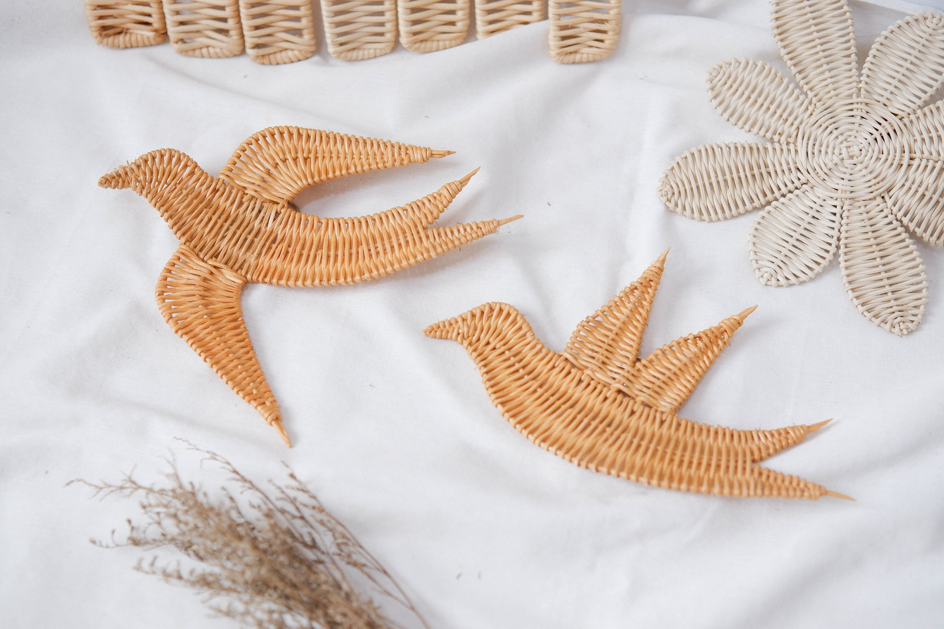 Rattan Bird Nursery Decor Set, Boho Nursery Rattan Wall Decor, Rattan ...