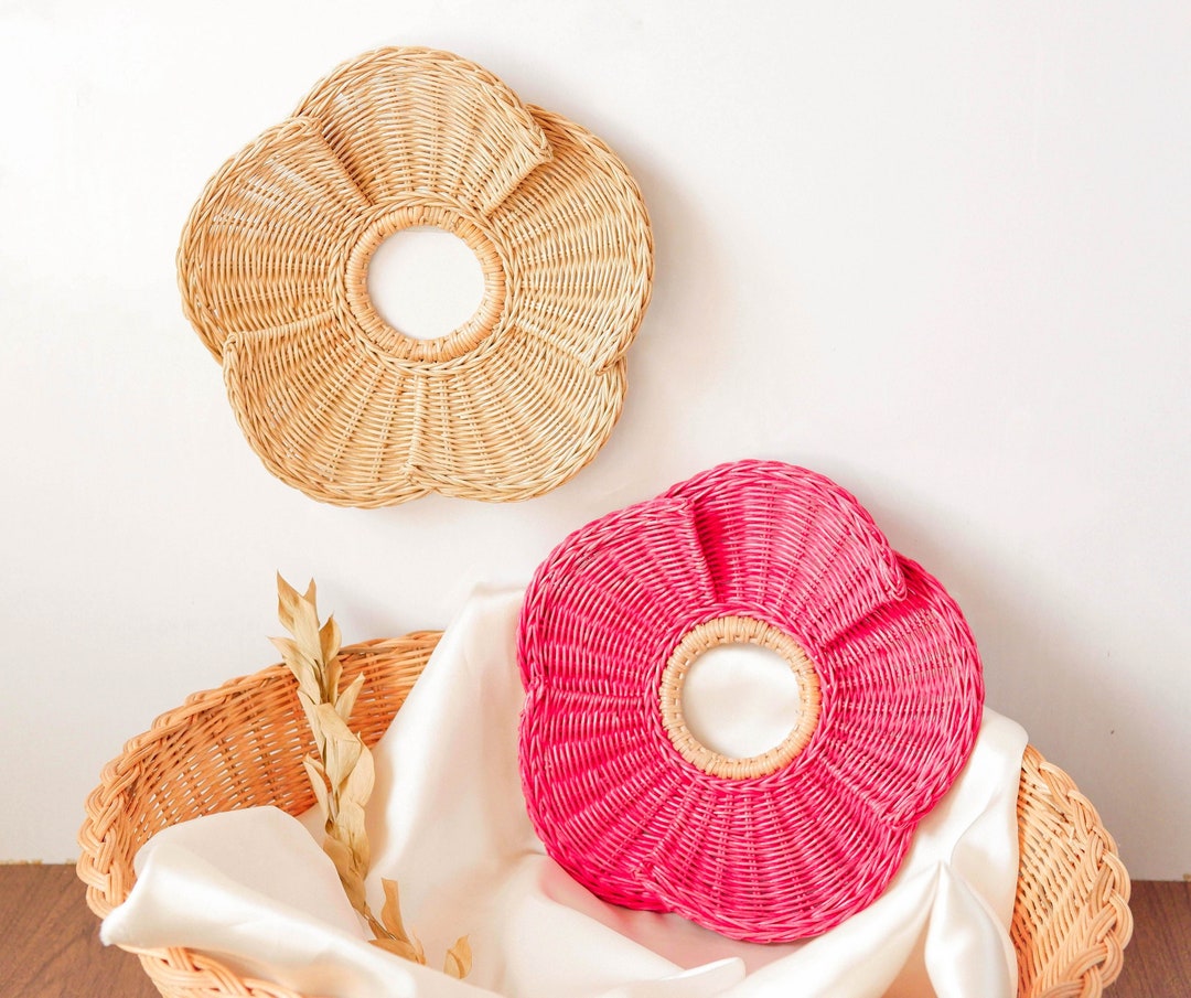 Rattan Flower Wall Decor, Daisy Rattan Wall Decor, Rattan Nursery Shelf ...