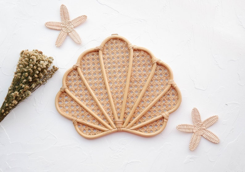 Rattan Seashell Wall Decor, Boho Rattan Nursery Decor, Shell Nursery ...