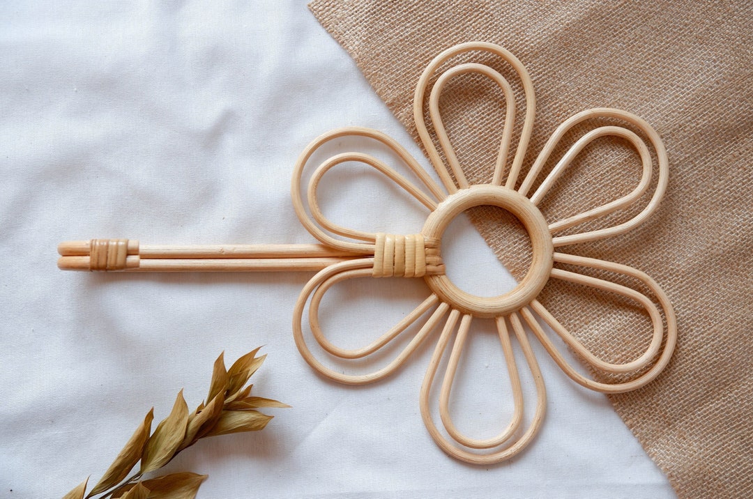 Rattan Flower Wall Hook, Rattan Nursery Wall Decor, Daisy Rattan Wall ...