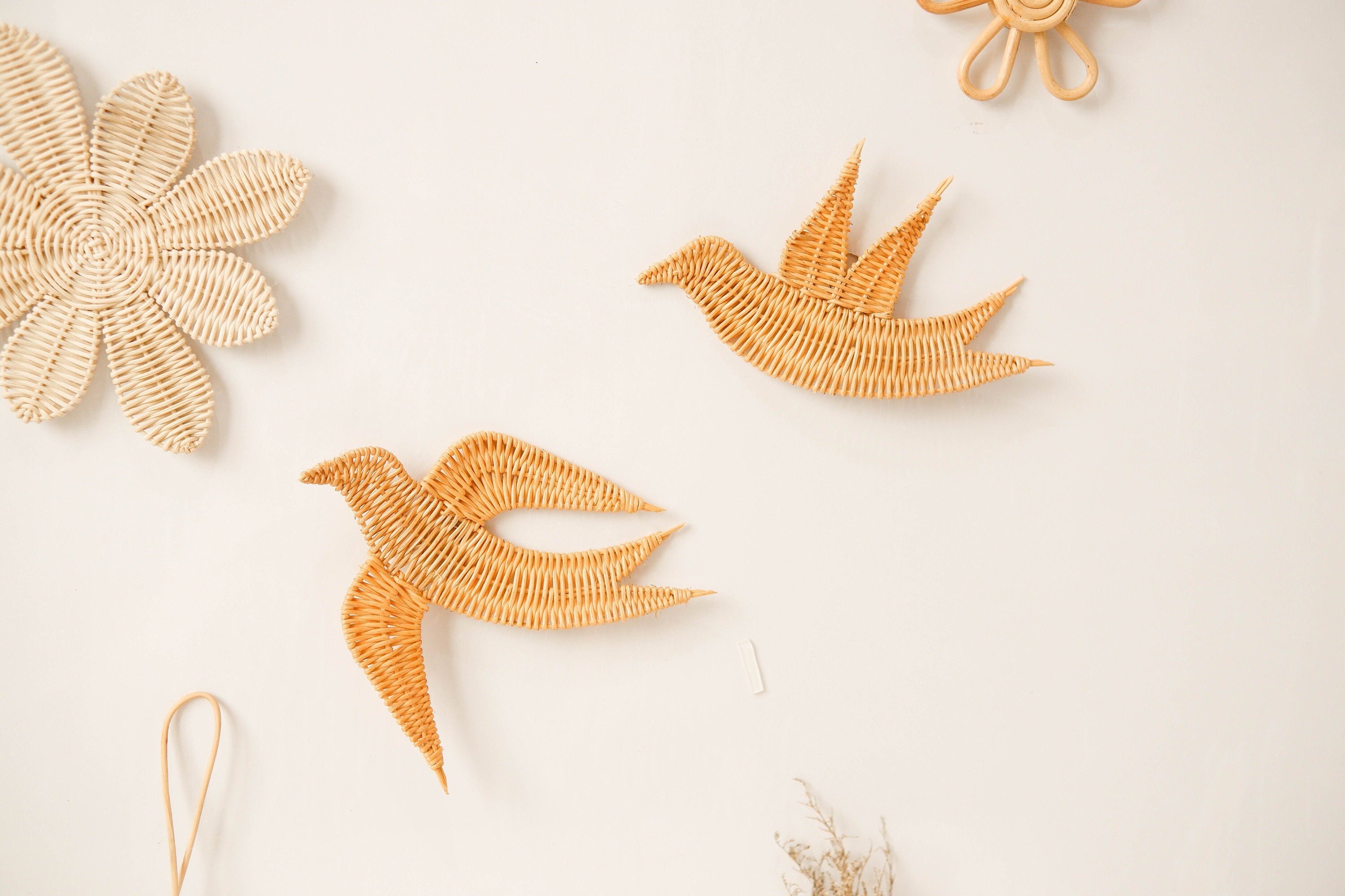 Rattan Bird Nursery Decor Set, Boho Nursery Rattan Wall Decor, Rattan ...