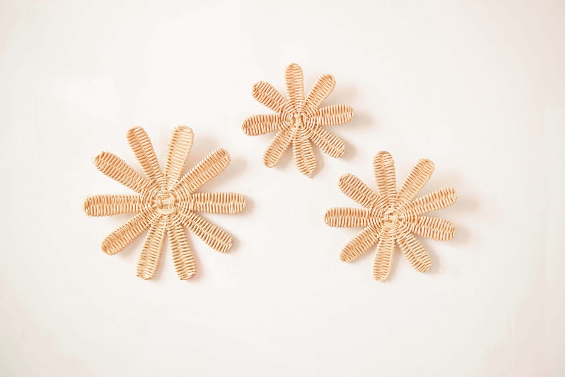 Rattan Flower Wall Decor Set Daisy Rattan Wall Decor Nursery - Etsy