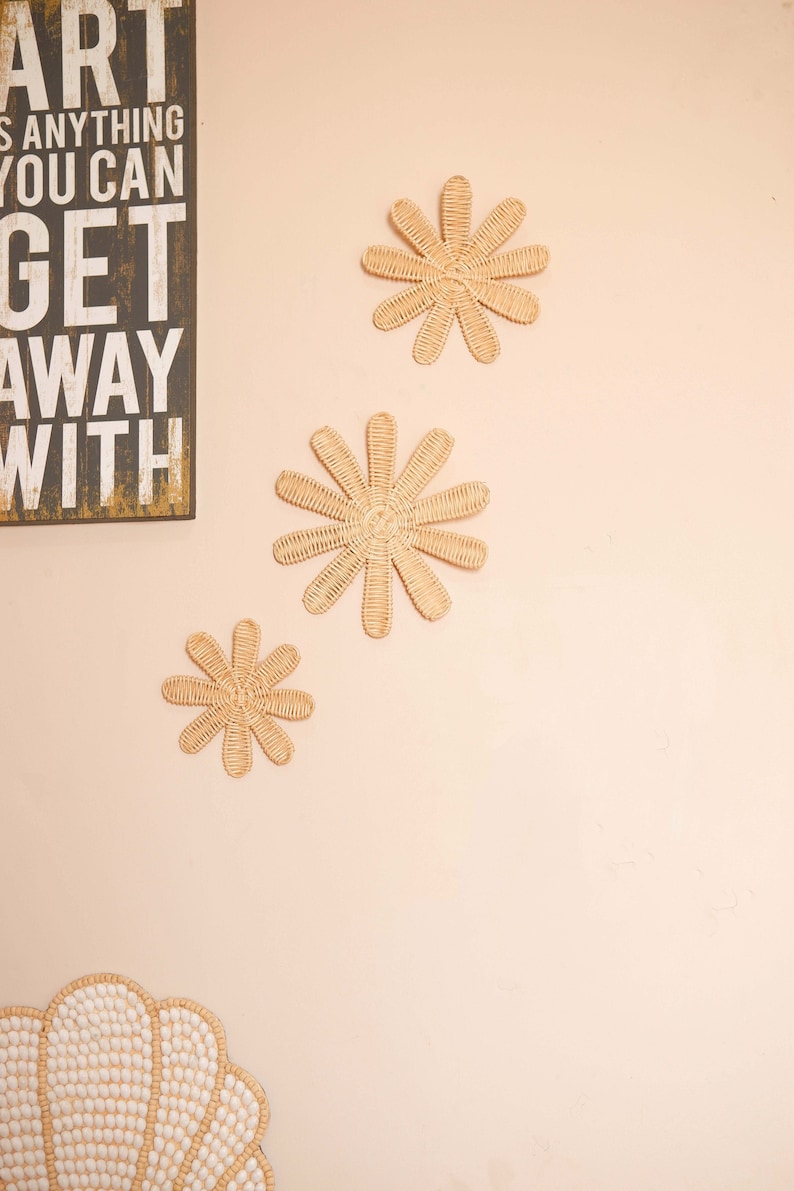 Rattan Flower Wall Decor Set Daisy Rattan Wall Decor Nursery - Etsy