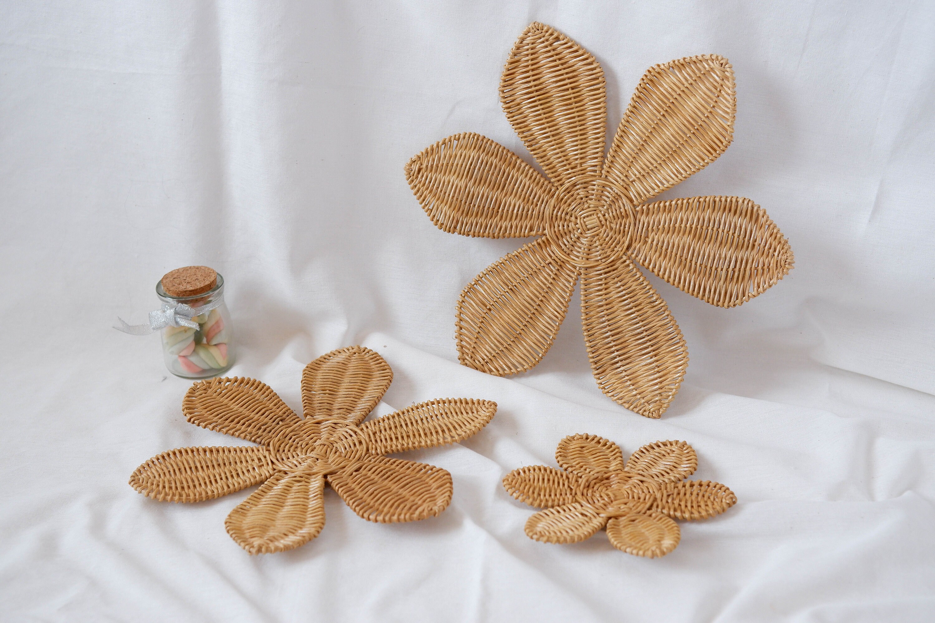 Rattan Flower Wall Decor Set of 3 Rattan Daisy Wall Decor - Etsy