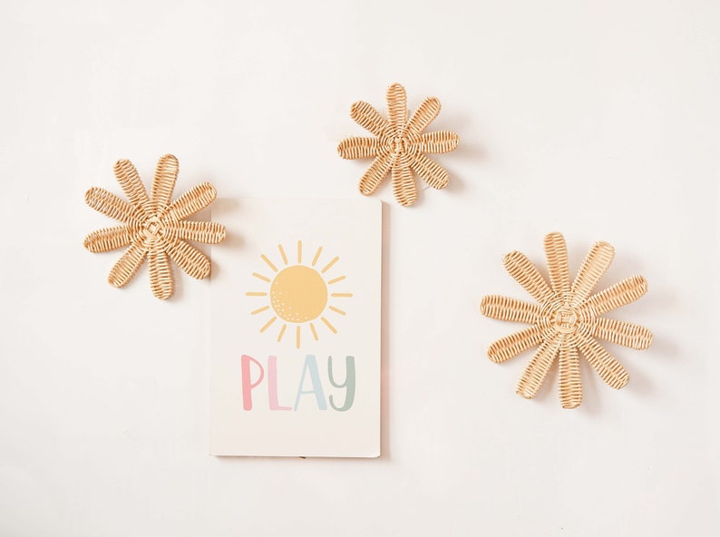 Rattan Flower Wall Decor Set Daisy Rattan Wall Decor Nursery - Etsy