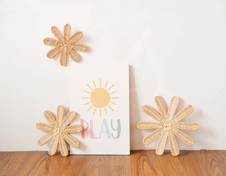 Rattan Flower Wall Decor Set Daisy Rattan Wall Decor Nursery - Etsy