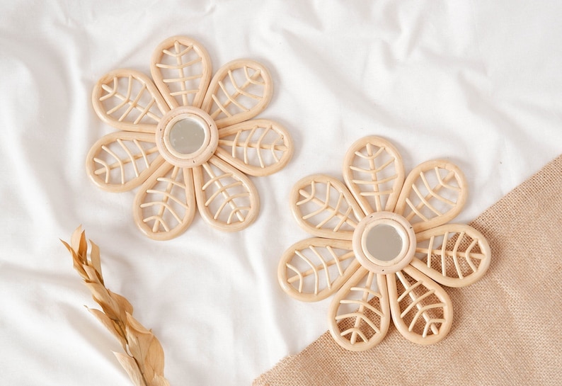 Rattan Flower Wall Decor Set Daisy Rattan Wall Decor Rattan - Etsy