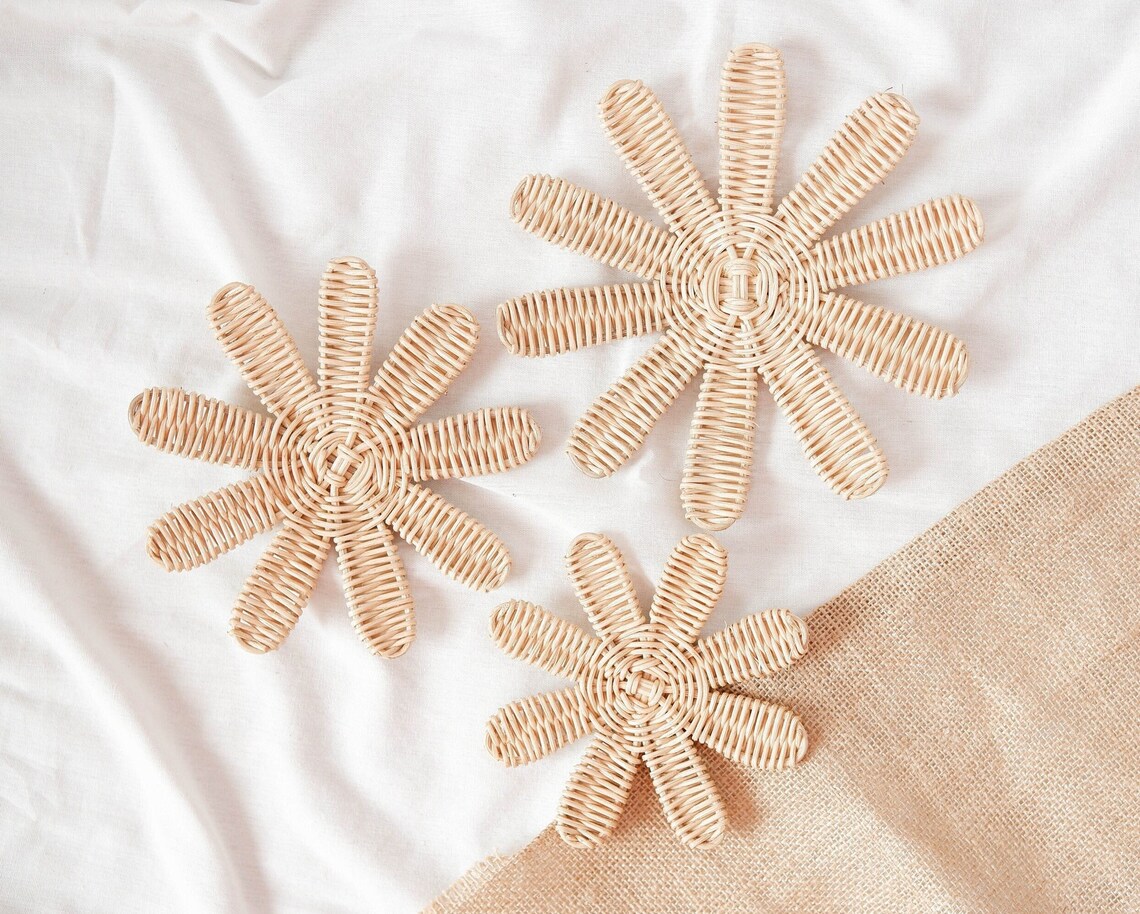 Rattan Flower Wall Decor Set Daisy Rattan Wall Decor Nursery - Etsy