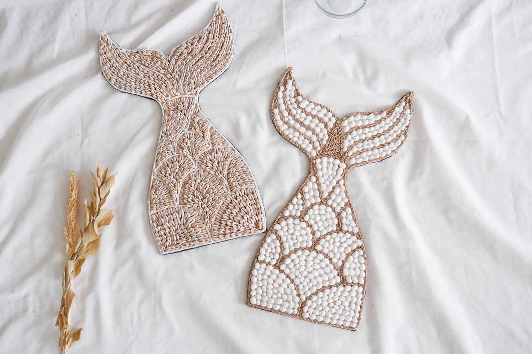 Boho Mermaid Tail Nursery Wall Decor Set of 2, Seashell Tail Kids Room ...