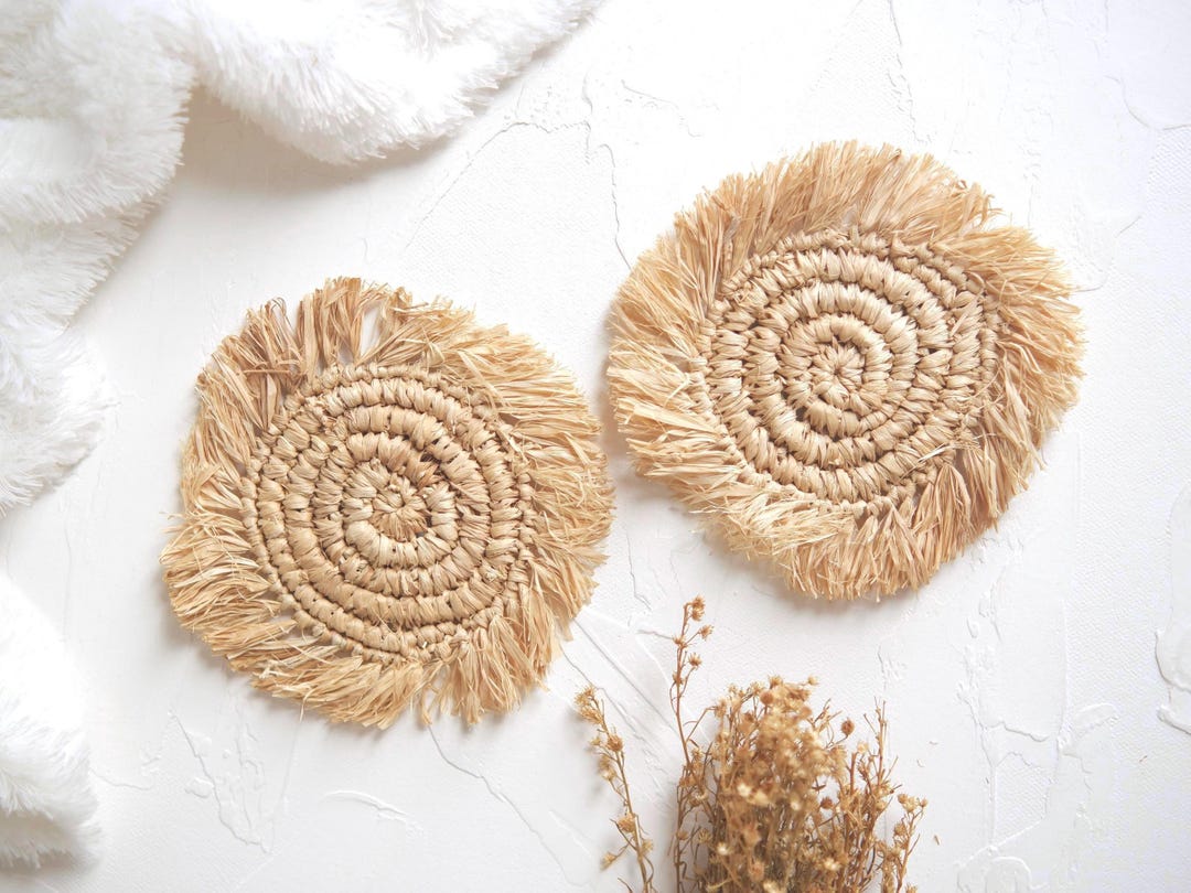 Raffia Fringe Coaster Set, Boho Wedding Table Decor - Etsy