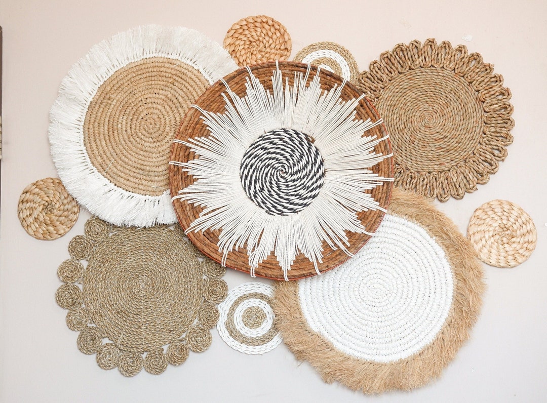 Boho Basket Wall Decor Fringe Set, Wicker Seagrass Basket Wall Decor ...