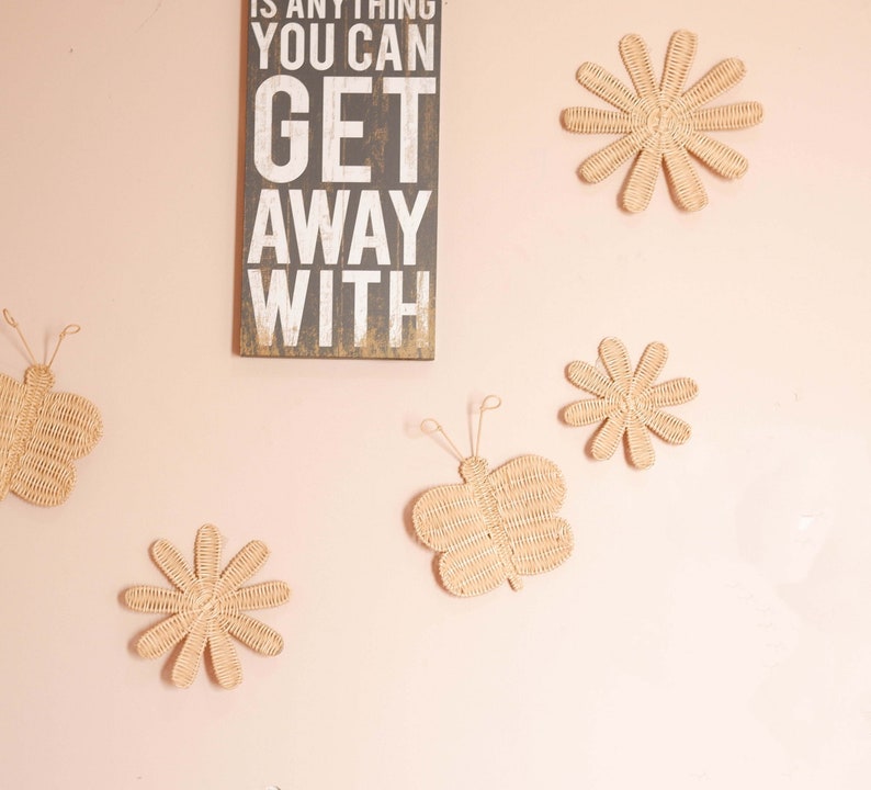 Rattan Flower Wall Decor Set Daisy Rattan Wall Decor Nursery - Etsy