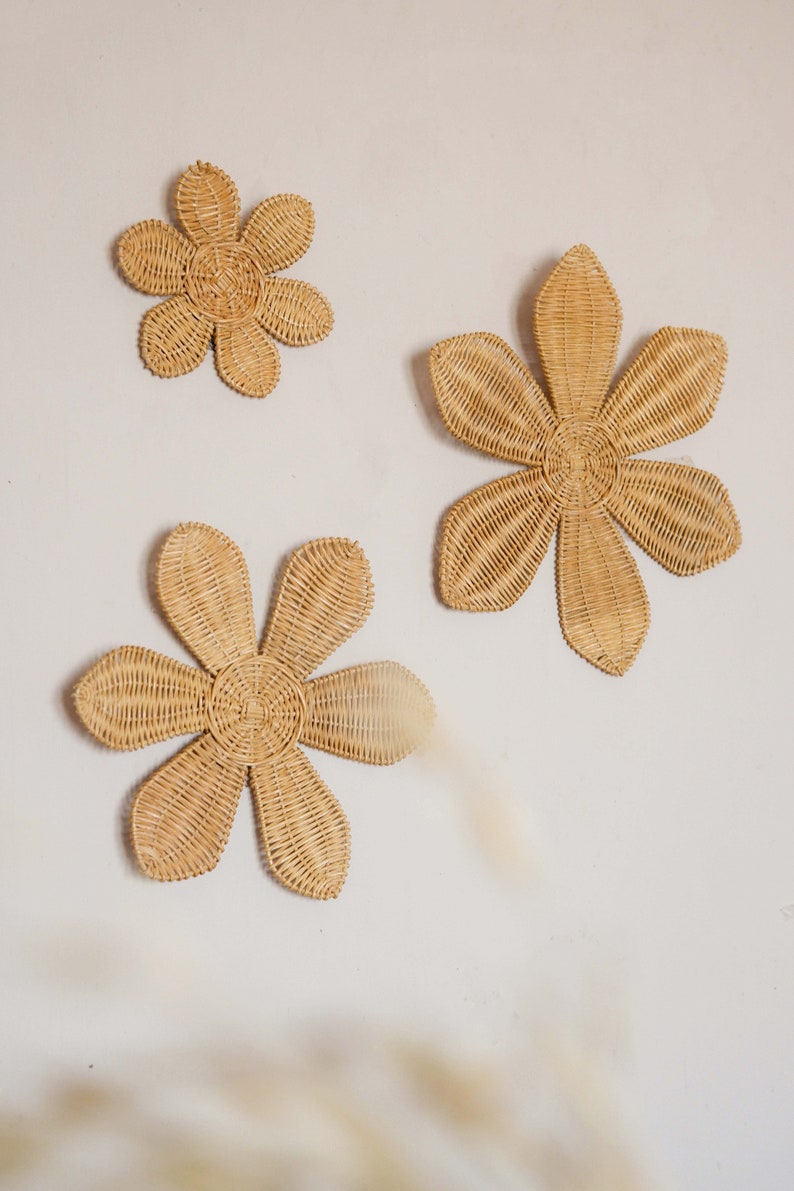 Rattan Flower Wall Decor Set of 3 Rattan Daisy Wall Decor - Etsy