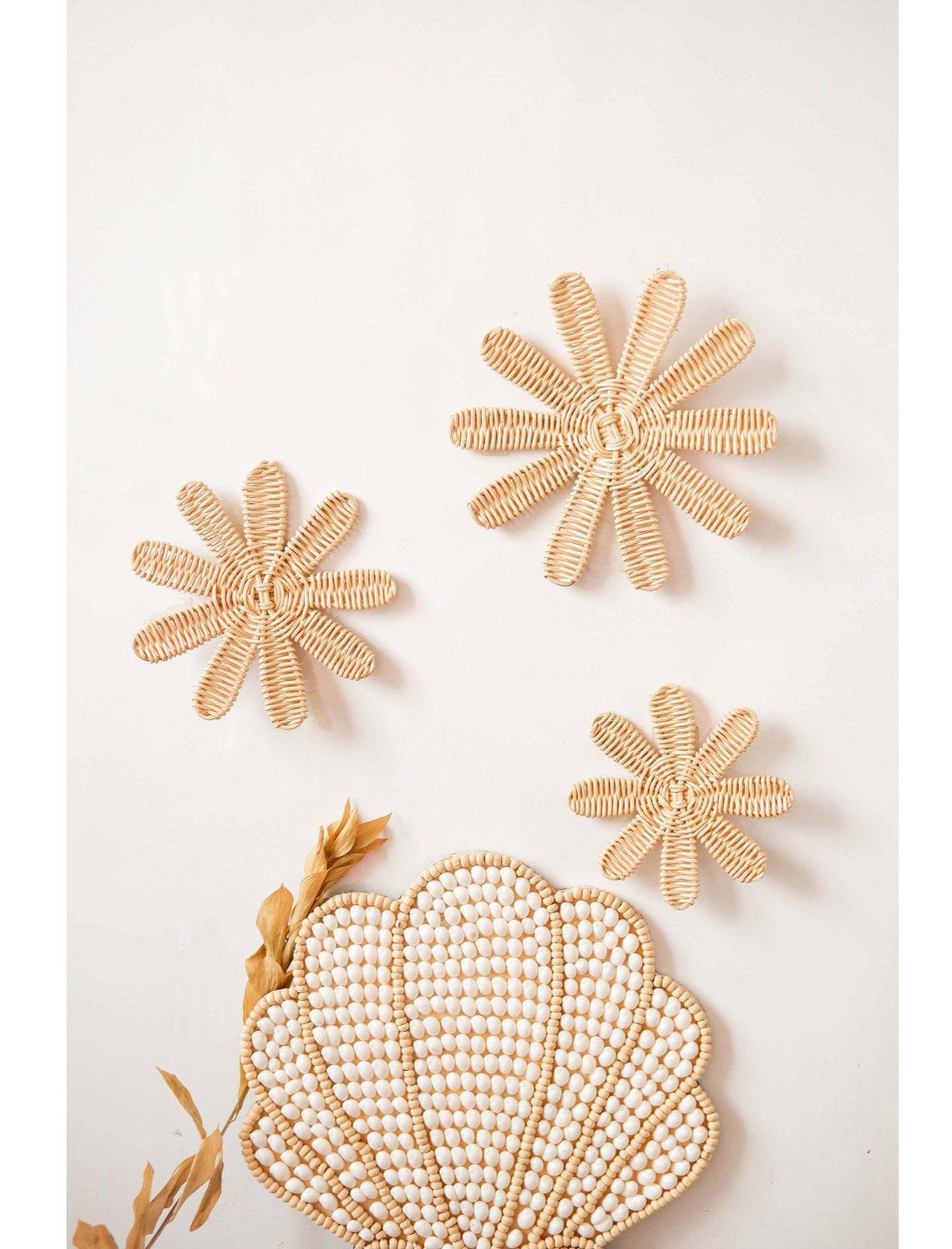 Rattan Flower Wall Decor Set Daisy Rattan Wall Decor Nursery - Etsy