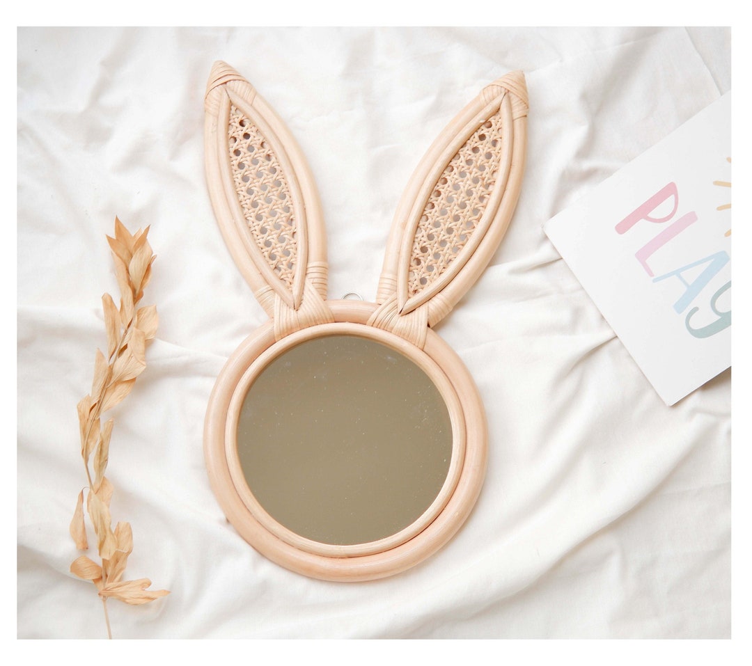 Rattan Rabbit Mirror, Rattan Mirror Nursery, Boho Nursery Decor ...