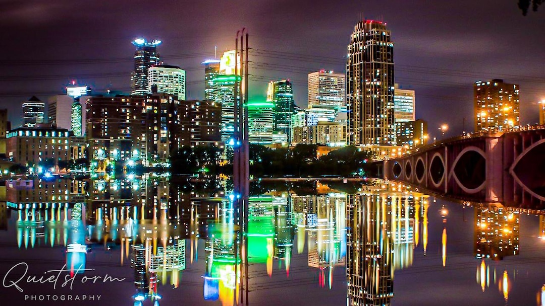 Minneapolis Skyline at Night – Vibrant Cityscape Photography Print With ...