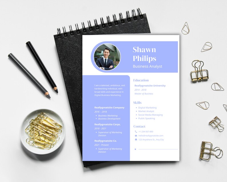Editable Resume Template With Photo, Printable Minimalist Resume, CV ...
