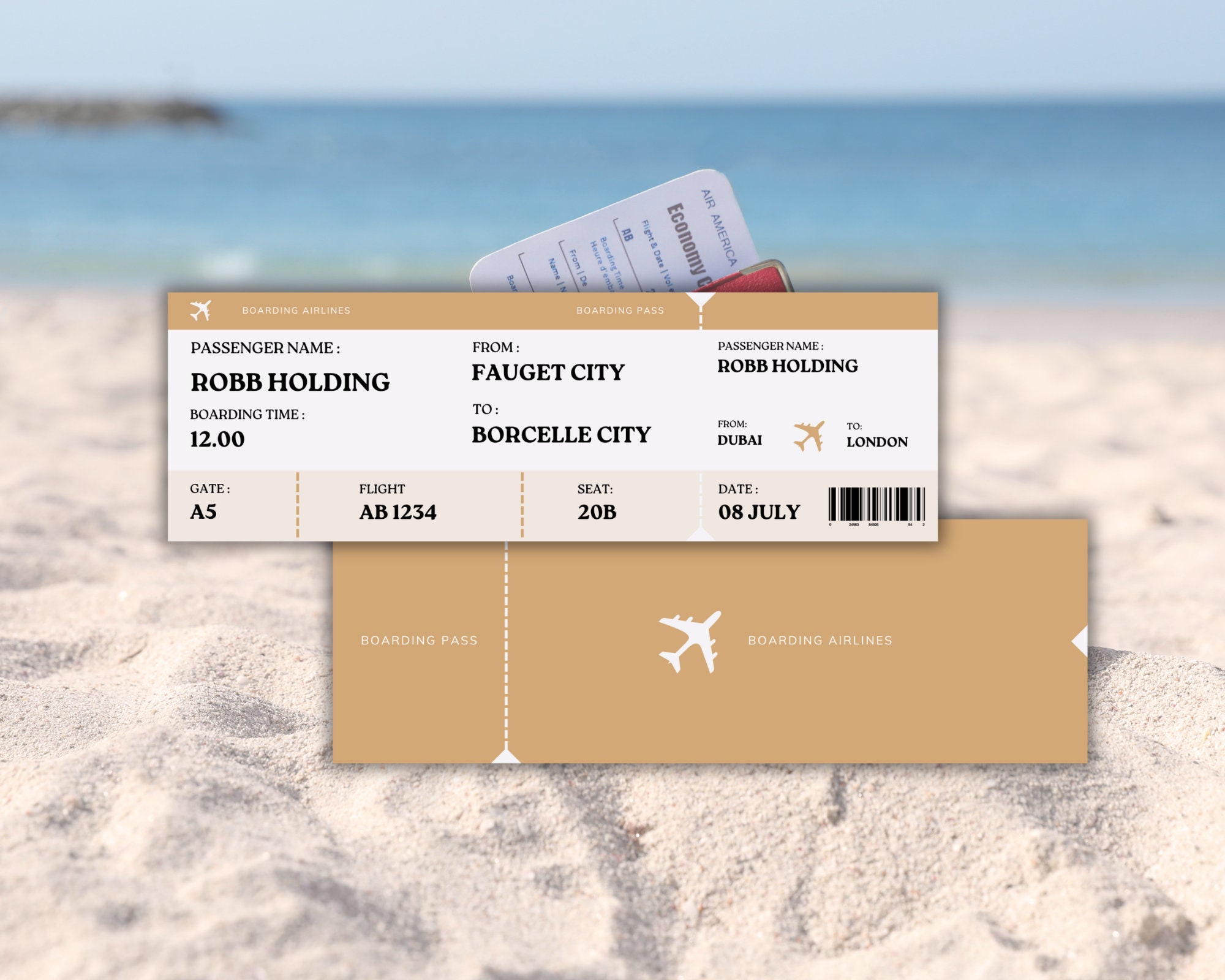 Editable Boarding Pass Template, Airline Ticket Canva, Printable ...