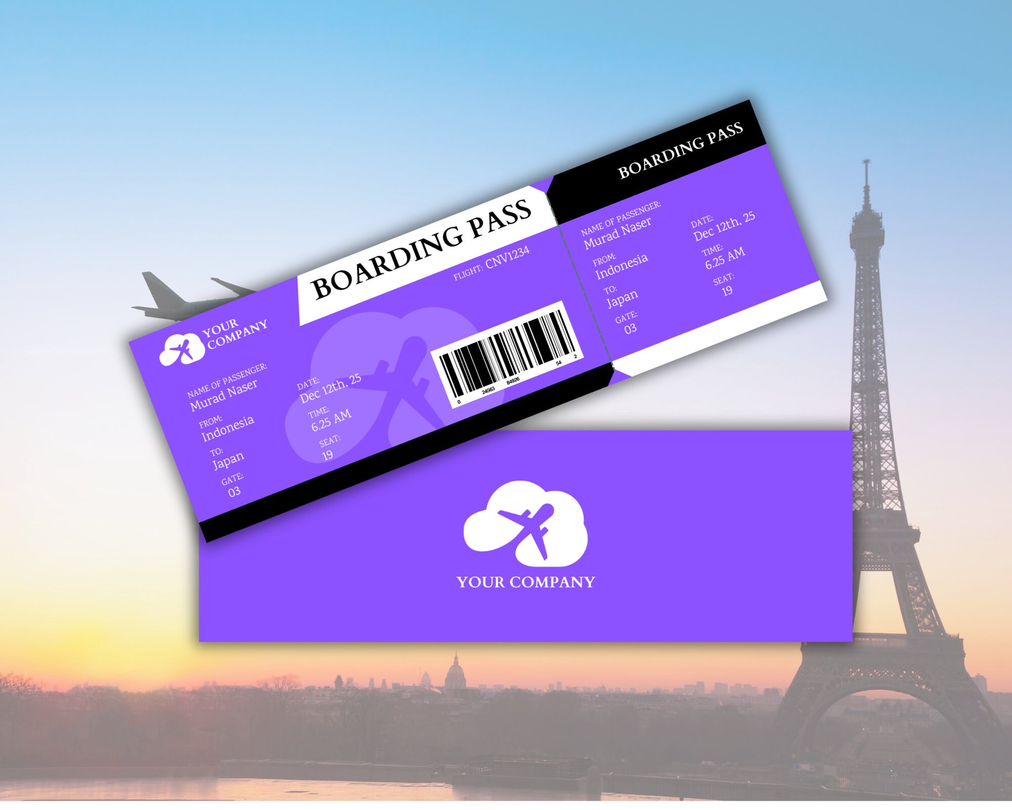 EDITABLE Airline Ticket Template | Surprise Gift Idea | Gift for Her | Printable Boarding Pass ...