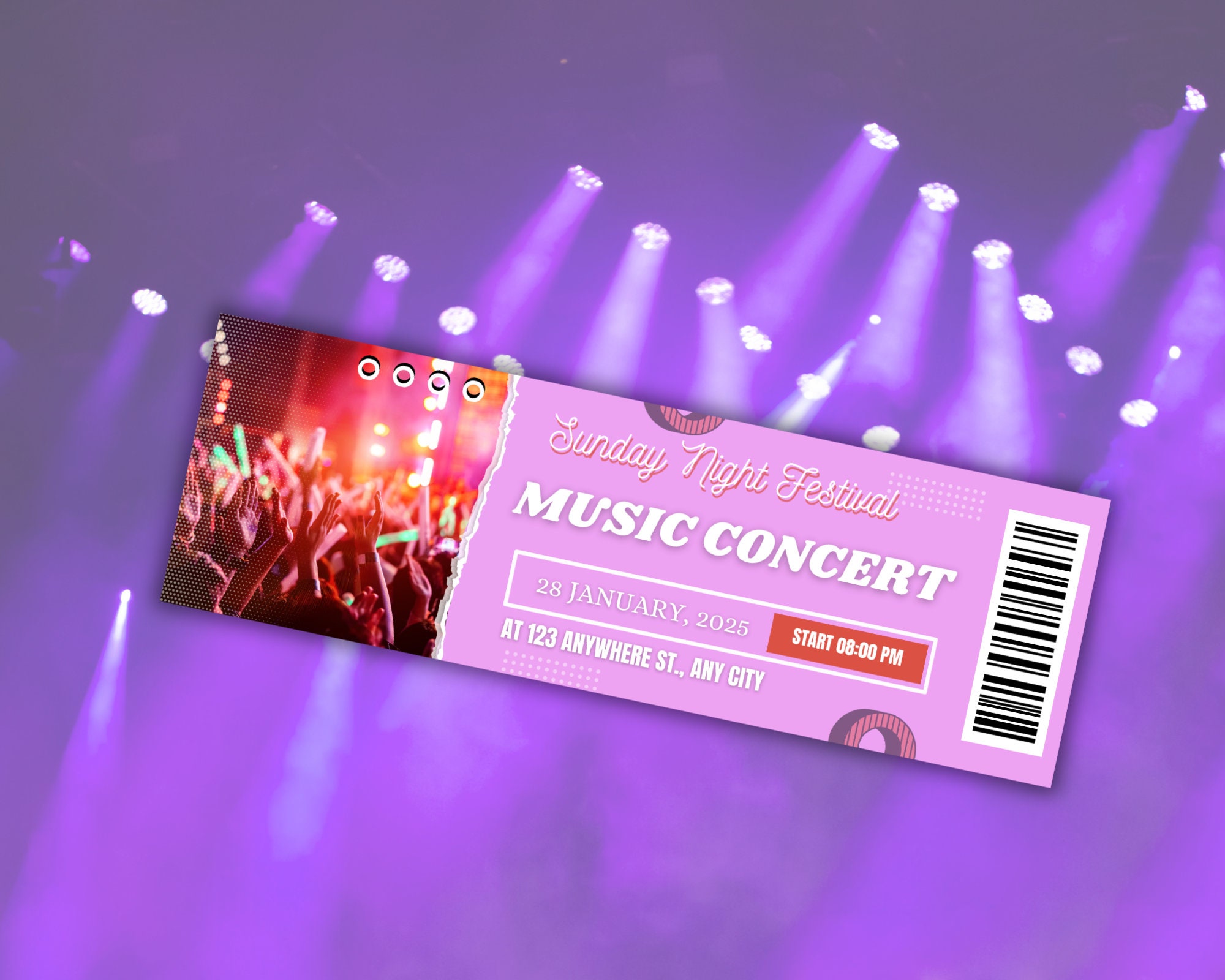 Concert Ticket Template | Editable Concert Ticket Gift | Custom Event ...
