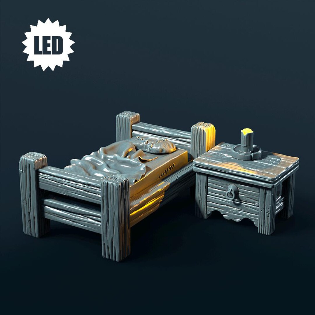 LED Tavern Bed & Nightstand – Fantasy Miniature Furniture Set - Etsy