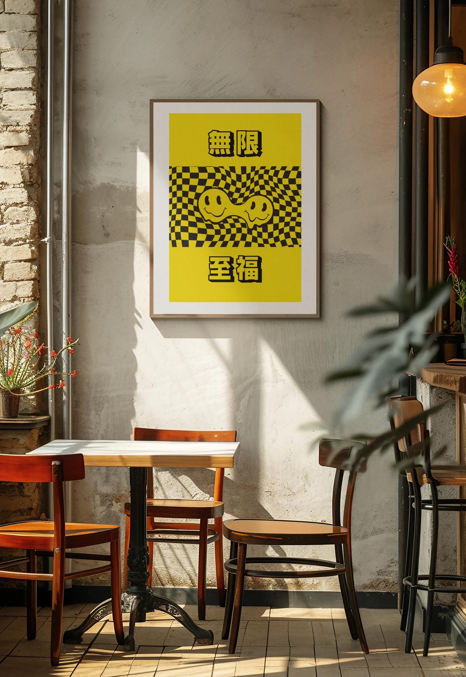 Infinite Bliss | Trippy Smile Face Wall Art, Wavy Checkerboard Poster ...