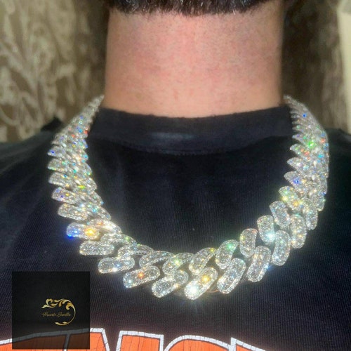 22mm Miami Cuban Link Chain Vvs Moissanite Diamond Stubbed 925 - Etsy