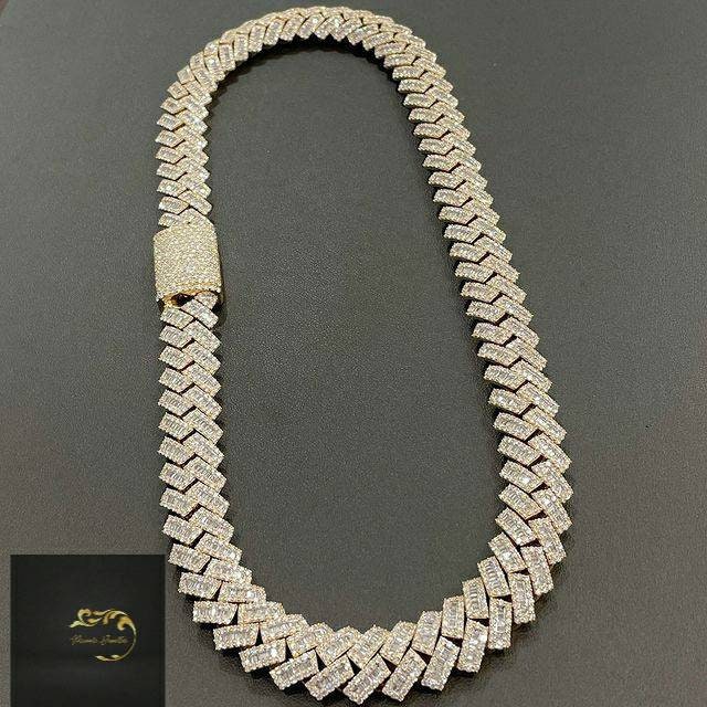 14mm Baguette Miami Cuban Link Chain Vvs Moissanite Diamond Stubbed 925 ...