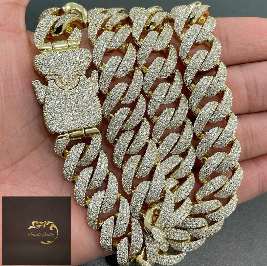 16mm Miami Cuban Link Chain Vvs Moissanite Diamond Stubbed 925 Sterling ...
