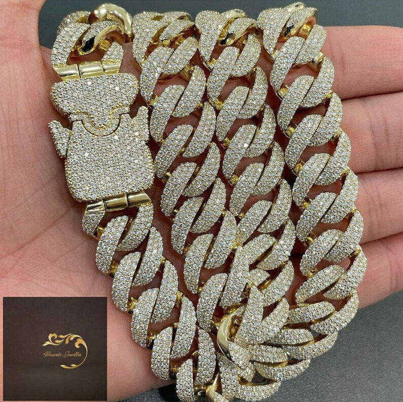 16mm Miami Cuban Link Chain Vvs Moissanite Diamond Stubbed 925 Sterling ...