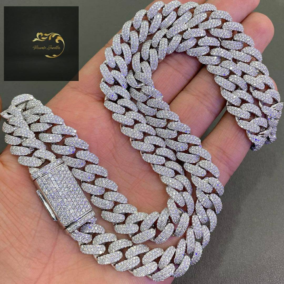 14mm Miami Cuban Link Chain Vvs Moissanite Diamond Stubbed 925 Sterling ...