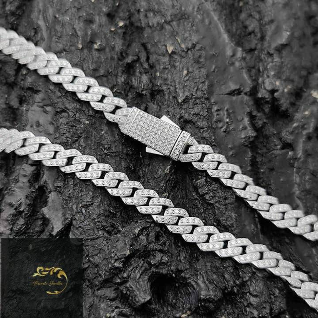 8mm Miami Cuban Link Chain Vvs Moissanite Diamond Stubbed 925 Sterling ...
