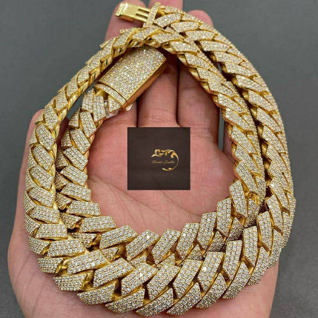 17mm Miami Cuban Link Chain Vvs Moissanite Diamond Stubbed 925 Sterling ...