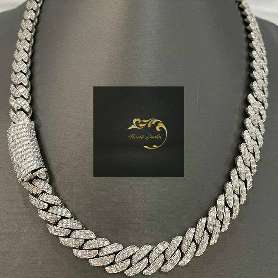 14mm Baguette Miami Cuban Link Chain Vvs Moissanite Diamond Stubbed 925 ...