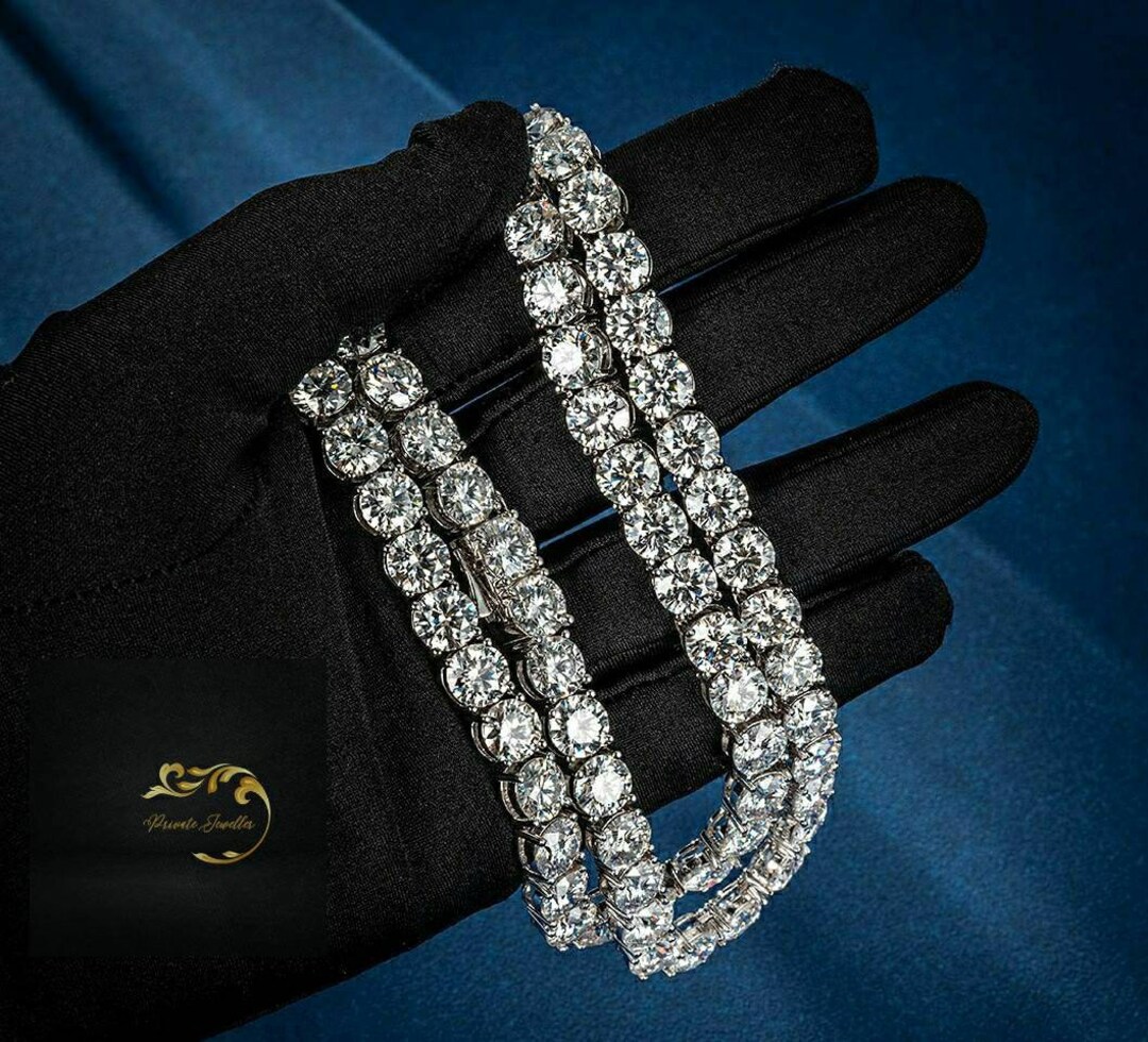 8mm Tennis Chain Vvs Moissanite Diamond Stubbed 925 Sterling Silver ...