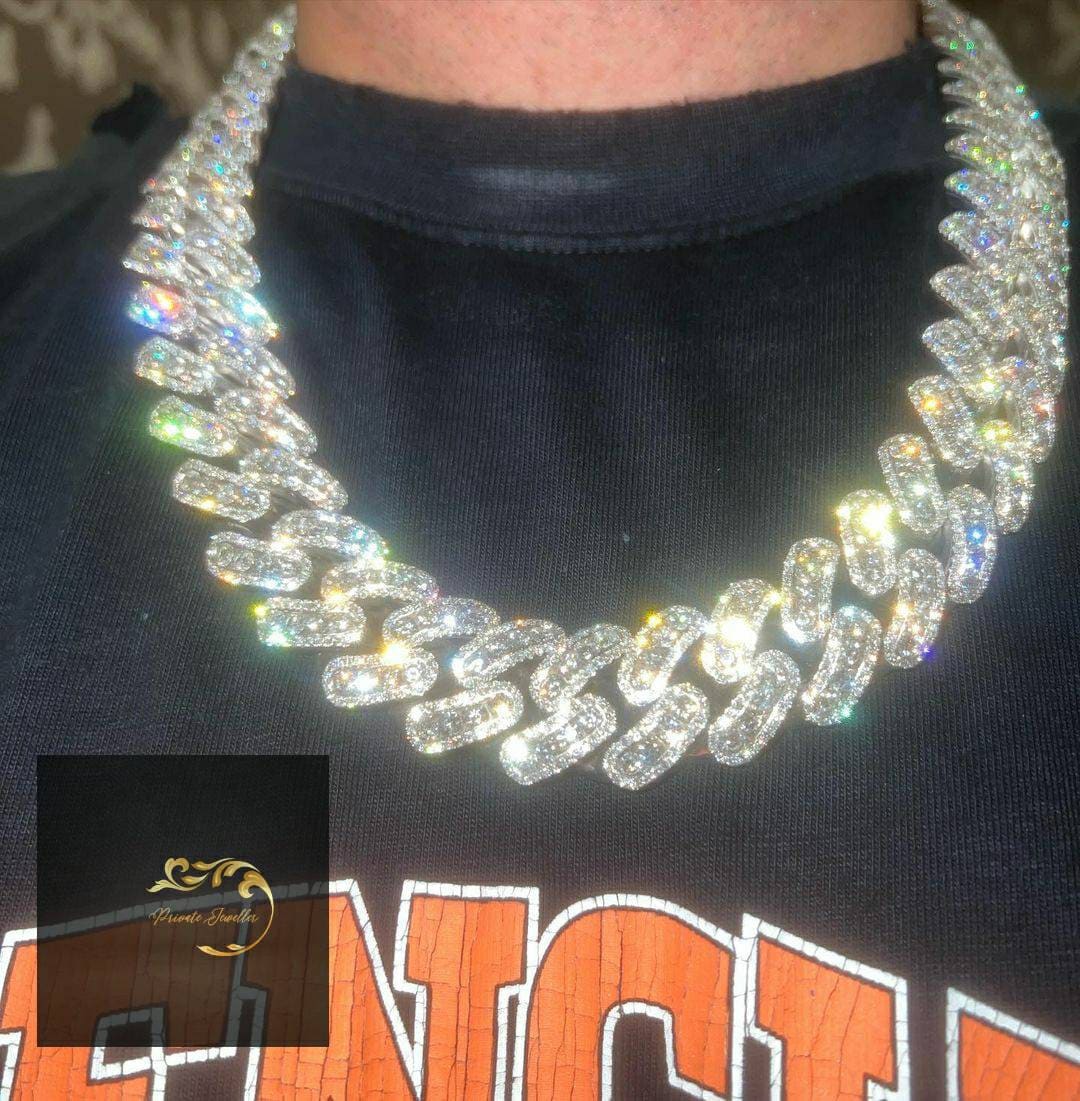 22mm Miami Cuban Link Chain Vvs Moissanite Diamond Stubbed 925 Sterling ...