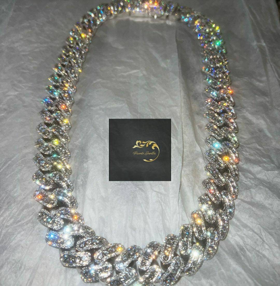 22mm Miami Cuban Link Chain Vvs Moissanite Diamond Stubbed 925 Sterling ...