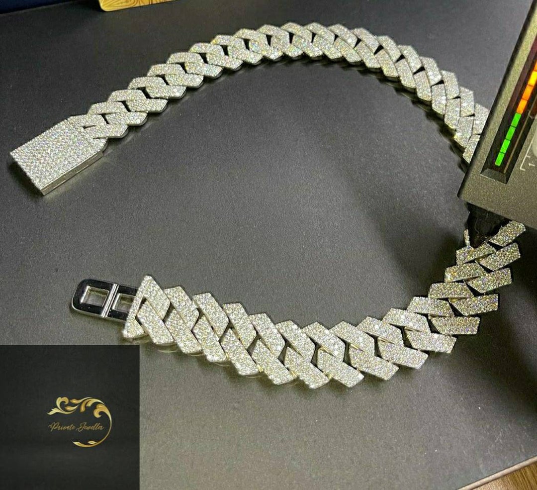 22mm Miami Cuban Link Chain Vvs Moissanite Diamond Stubbed 925 Sterling ...