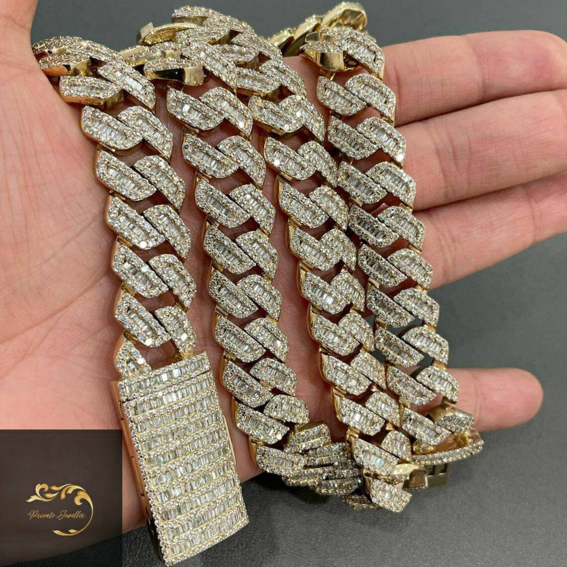 17mm Baguette Miami Cuban Link Chain Vvs Moissanite Diamond Stubbed 925 ...