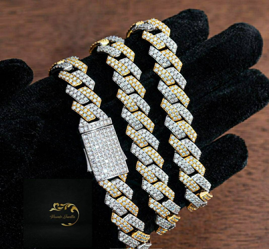 2 Tone 14mm Miami Cuban Link Chain Vvs Moissanite Diamond Stubbed 925 ...