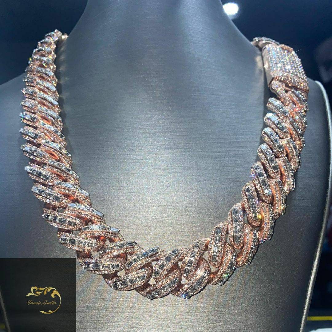 20mm Baguette Miami Cuban Link Chain Vvs Moissanite Diamond Stubbed 925 ...