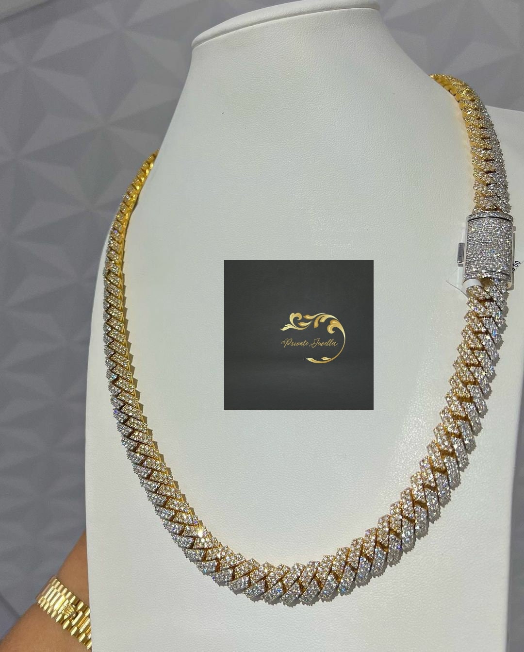 2 Tone 14mm Miami Cuban Link Chain Vvs Moissanite Diamond Stubbed 925 ...